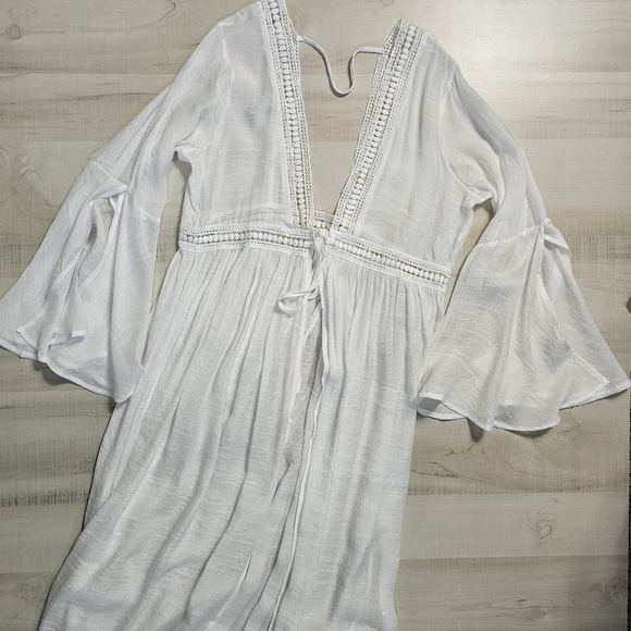 Dresses | Dreamy Boho Lace Maxi Duster Kimono Dress White | Poshmark